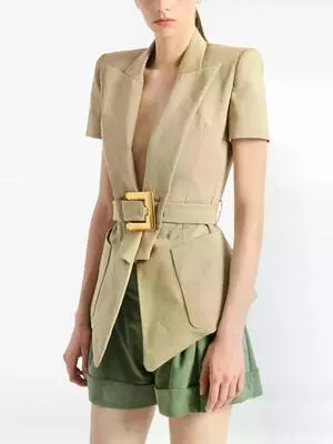 Balmain Anthem Belted Gabardine Jacket - Neutrals