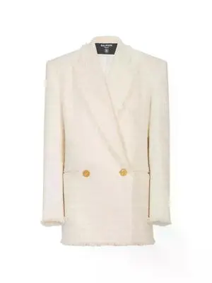 Balmain Fringed Two-button Tweed Jacket - Neutrals