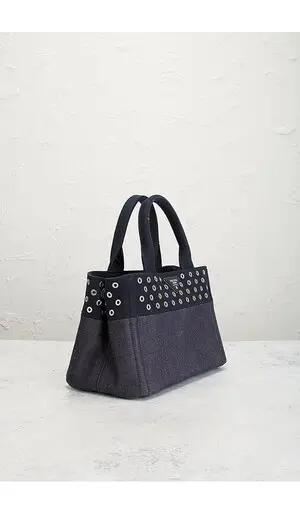 Undefined Prada Studded Denim Canapa Tote Bag