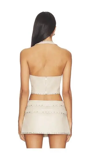 LAMARQUE X Studded Faux Leather Halter Top - Ecru