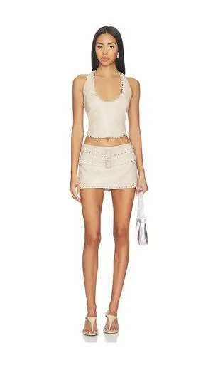 LAMARQUE X Studded Faux Leather Halter Top - Ecru