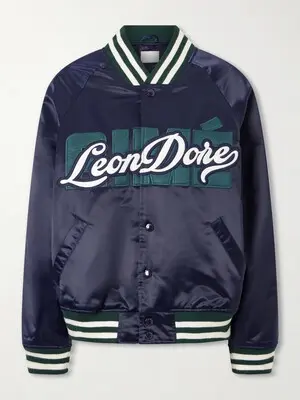 Aimé Leon Dore Logo-embroidered Satin Varsity Jacket - Blue