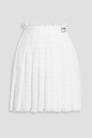 Balmain Pleated Tweed Mini Skirt - White