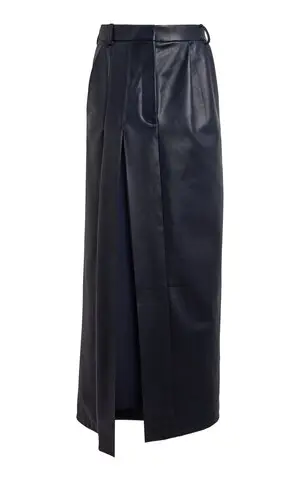 Givenchy Pleated Leather Midi Skirt - Navy