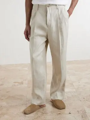 KAPTAIN SUNSHINE Straight-leg Linen And Silk-blend Trousers - Neutrals