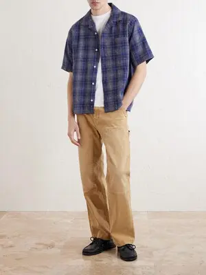CORRIDOR Camp-collar Checked Cotton And Linen-blend Gauze Shirt - Blue