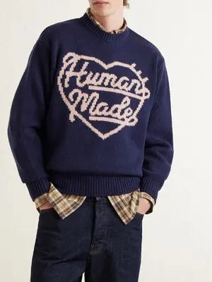 HUMAN MADE Logo Intarsia Wool-blend Sweater - Blue