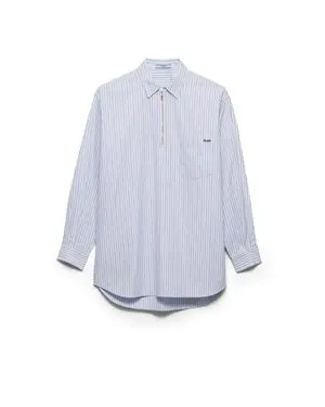 Prada Striped Cotton Shirt With Half-zipper - Light Blue