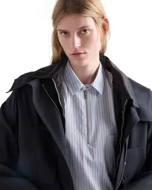 Prada Striped Cotton Shirt With Half-zipper - Light Blue
