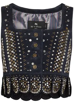 Etro Embellished Suede Top - Light Blue