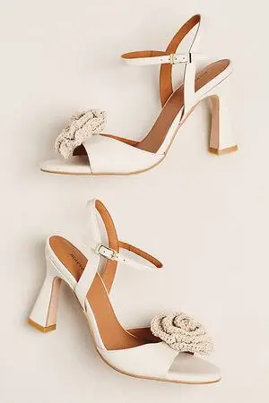 Maeve Crochet Flower Open-Toe Heels Neutral