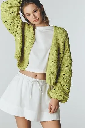 Maeve Chunky Tape Yarn Cardigan Sweater - Chartreuse