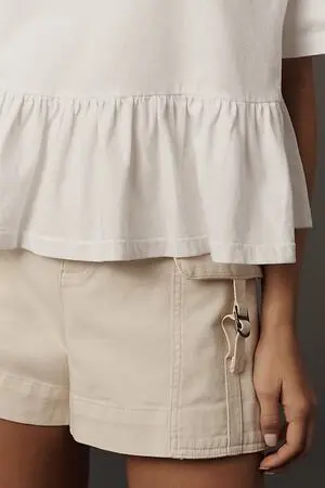 The Great. Oversized Ruffle T-shirt Top - True White