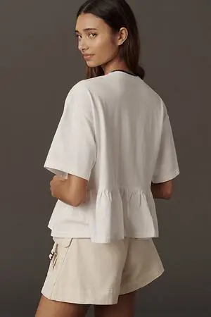 The Great. Oversized Ruffle T-shirt Top - True White