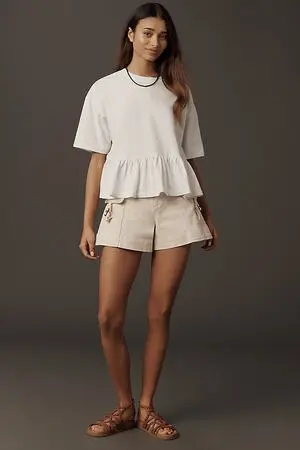 The Great. Oversized Ruffle T-shirt Top - True White