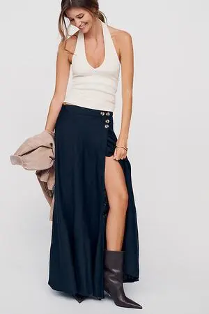 Anthropologie Olivette Linen Cotton Maxi Skirt - Black