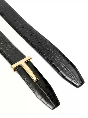 TOM FORD T-buckle Croc-effect Belt - Black