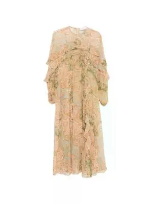 Zimmermann Luna Flutter Ruffled Paisley Dress - Neutrals