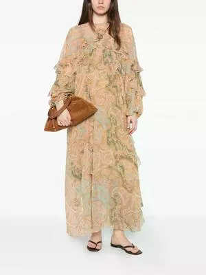 Zimmermann Luna Flutter Ruffled Paisley Dress - Neutrals