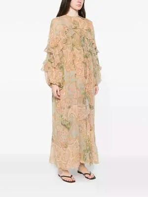 Zimmermann Luna Flutter Ruffled Paisley Dress - Neutrals