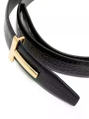 TOM FORD T-buckle Crocodile-effect Belt
