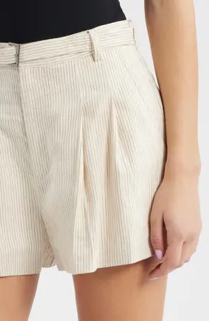 FRAME Striped Cotton-linen Blend Shorts