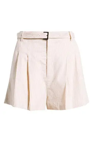 FRAME Striped Cotton-linen Blend Shorts
