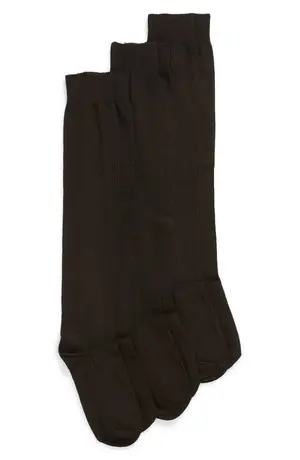 Hue Flat Knit Knee High Socks 3 Pack - Black