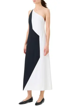 Akris High Plains Colorblock Crepe One-shoulder Dress