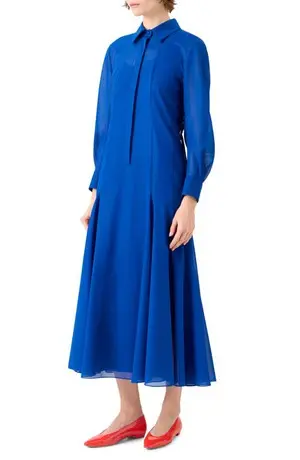 Akris Godet Flared Long Sleeve Cotton Voile Shirtdress