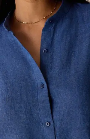 Eileen Fisher Mandarin Collar Long Sleeve Linen Shirt