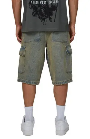GOOD FOR NOTHING Cargo Baggy Denim Shorts - Blue