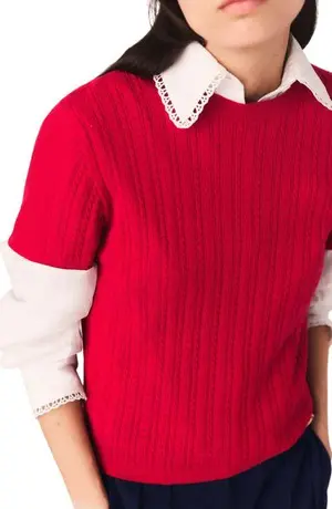 Maje Cropped Cable-knit Jumper