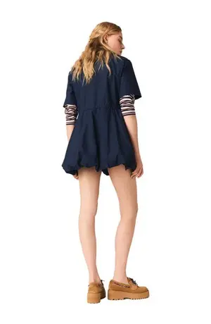 Maje Cotton Shirt Dress With Braided Drawstring - Navy