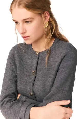 Maje Removable Striped Collar Cardigan - Light Grey