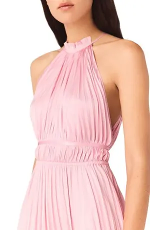 Maje Pleated Maxi Halterneck Dress - Pink