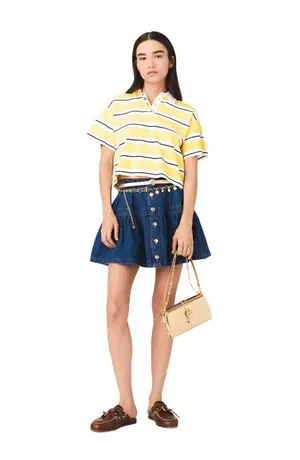 Maje Striped Knit Polo - Pale Yellow