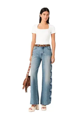 Maje Floral Embroidered Wide-leg Jeans