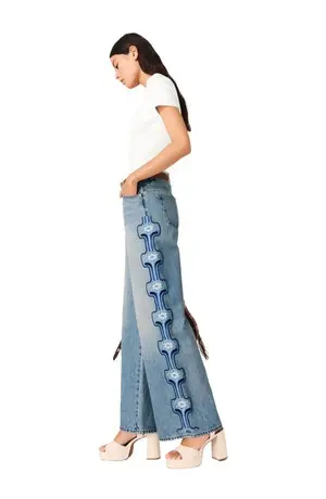 Maje Floral Embroidered Wide-leg Jeans