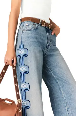 Maje Floral Embroidered Wide-leg Jeans