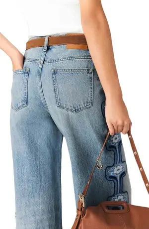 Maje Floral Embroidered Wide-leg Jeans