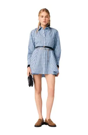 Maje Rhinestone-trim Gingham Shirt Dress - Blue Check Print