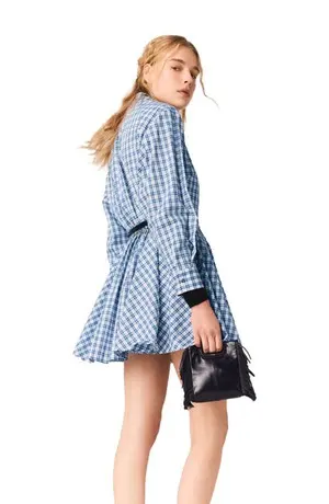 Maje Rhinestone-trim Gingham Shirt Dress - Blue Check Print