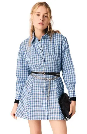 Maje Rhinestone-trim Gingham Shirt Dress - Blue Check Print