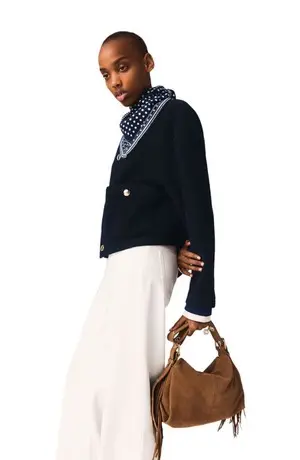 Maje Double-faced Jacket With Braided Trim - Navy