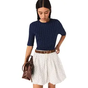 Maje Rhinestone Embellished Short-sleeve Sweater - Navy