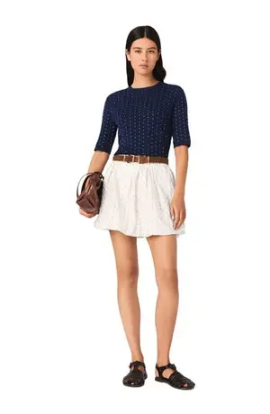 Maje Rhinestone Embellished Short-sleeve Sweater - Navy