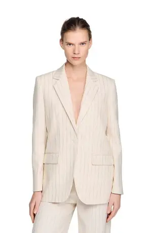 Sandro Striped Tailored Jacket - Ecru/silver