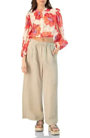 IVONNE Printed Blouse With Pleated Round Neck