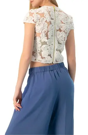 IVONNE Embroidered See-through Top - Ivory